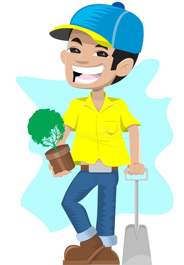 Jardineiro 3d Com Uma Planta Que Cresce à Disposição Ilustração Stock