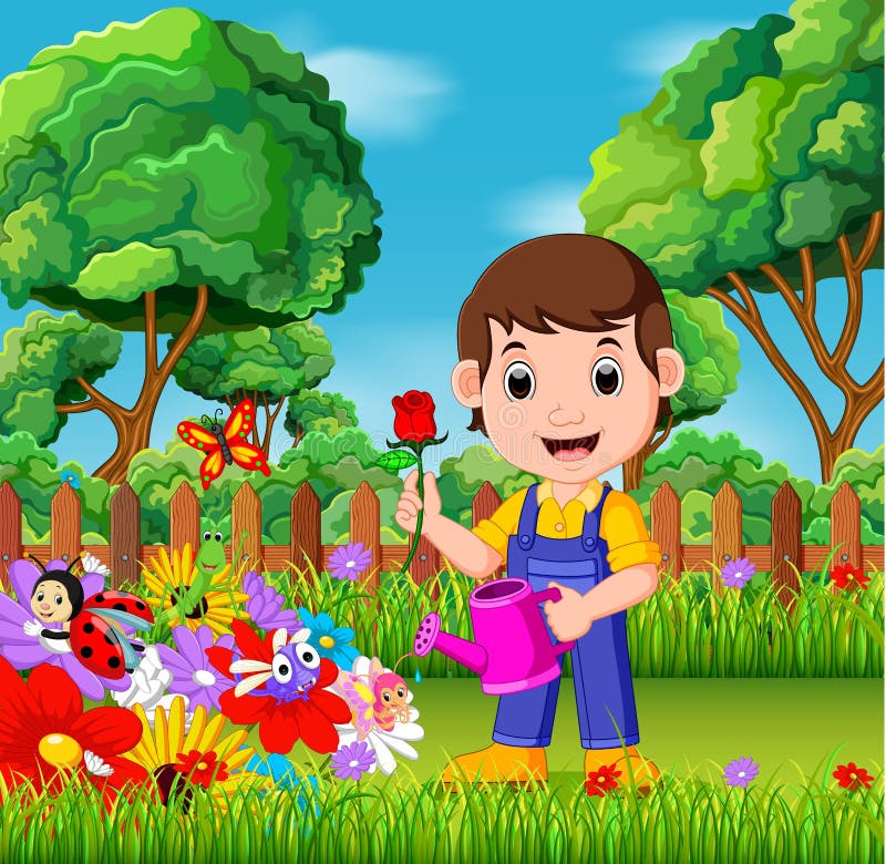 Jardineiro Dos Desenhos Animados Com Lata Molhando Ilustração Do Vetor