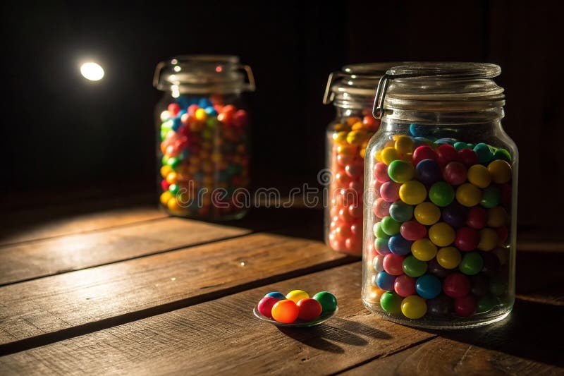 Jars of Candies, the Scene is Dark with a Spot Light on Some Jars, HDR ...