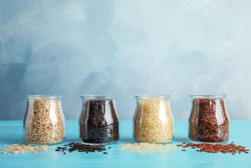 Jars with Different Types of Rice Stock Image - Image of black, product ...