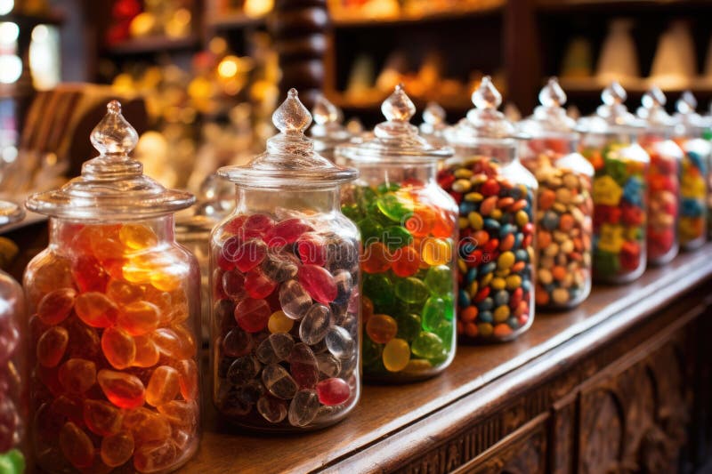 Jars Filled with Assorted Candies on a Candy Store Counter Stock Image ...