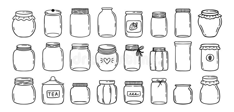 Jars Hand Drawn Doodle Isolated on White Background. Jar Empty ...