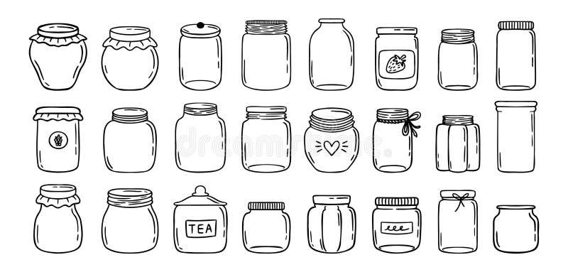 Jars Hand Drawn Doodle Isolated on White Background. Jar Empty ...