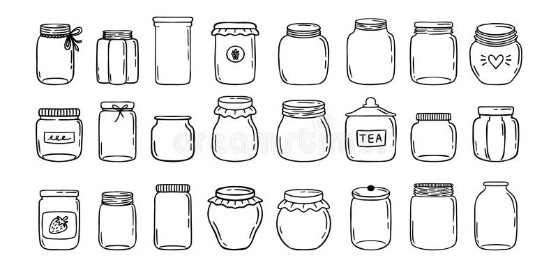 Jars Hand Drawn Doodle Isolated on White Background. Jar Empty ...