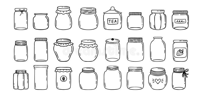 Jars Hand Drawn Doodle Isolated on White Background. Jar Empty ...