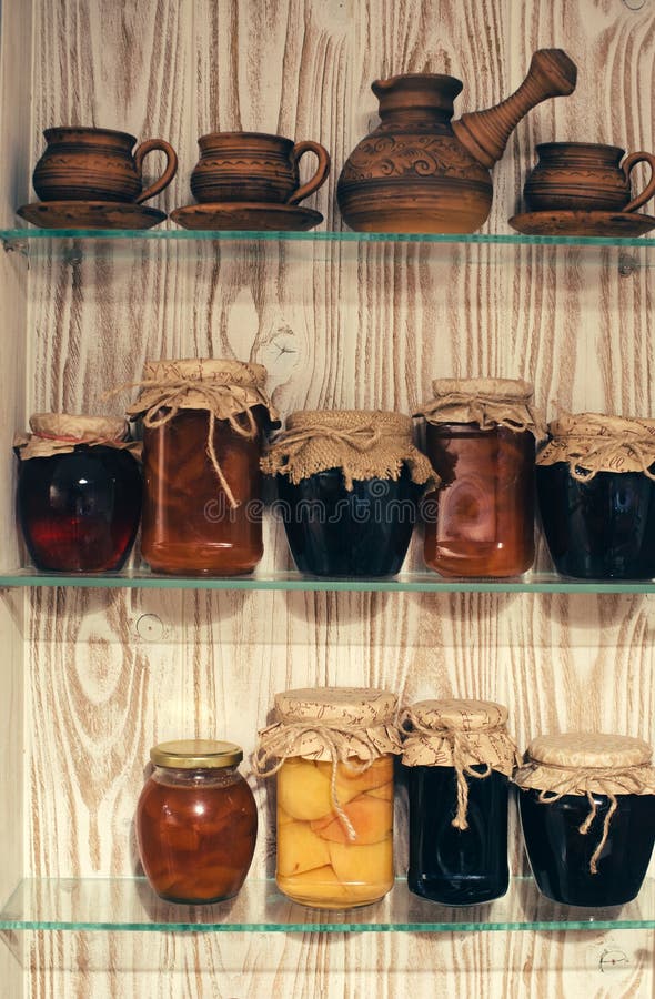 Jars with Jam on the Kitchen Shelves Stock Photo - Image of freshness ...