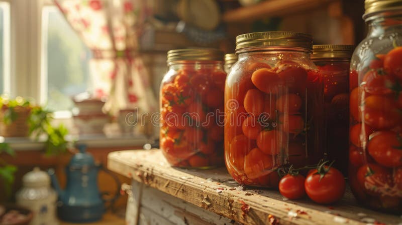 Jars of Preserved Tomatoes on Shelf Stock Image - Image of farmhouse ...