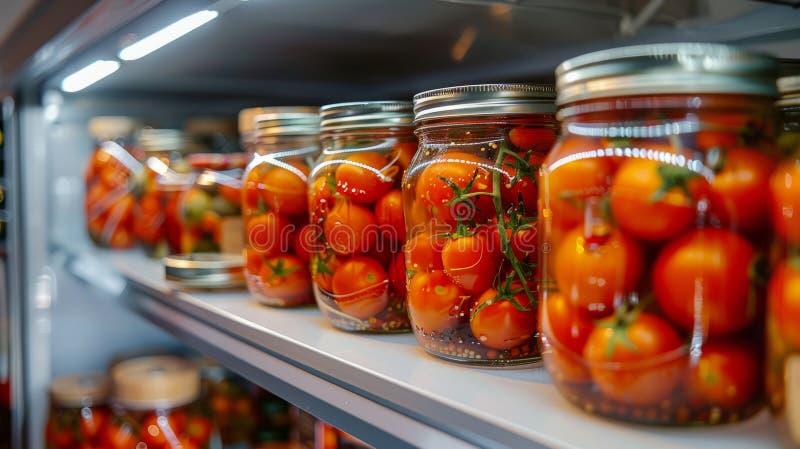 Jars of Preserved Tomatoes on a Shelf. Stock Image - Image of sealed ...