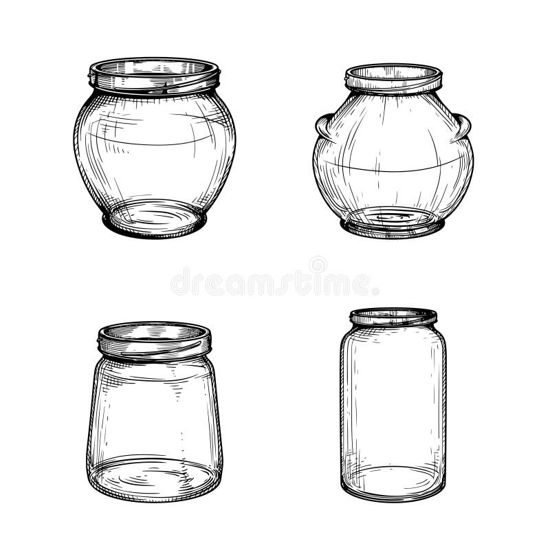 Jars Sketch Set. Hand Drawn Vintage Looking Empty Utensils Collection ...