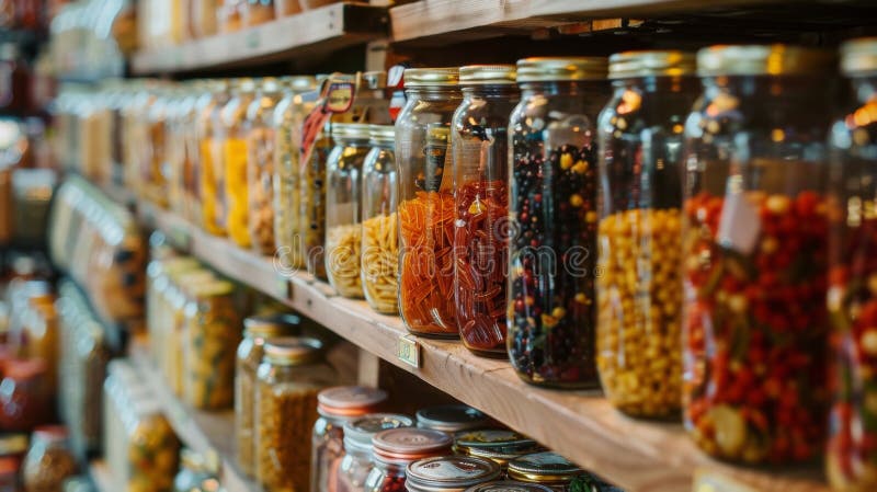 Jars of Various Dry Goods on Shelves in a Rustic Store Stock Image ...
