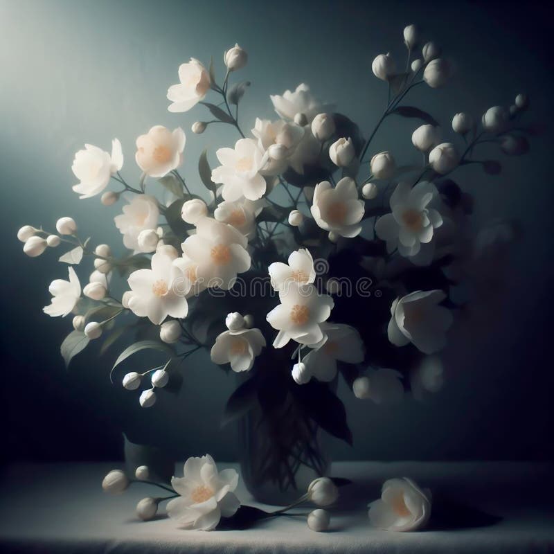 Jasmine Bouquet with Dramatic Side Light. Flowers and Plants in Spring ...