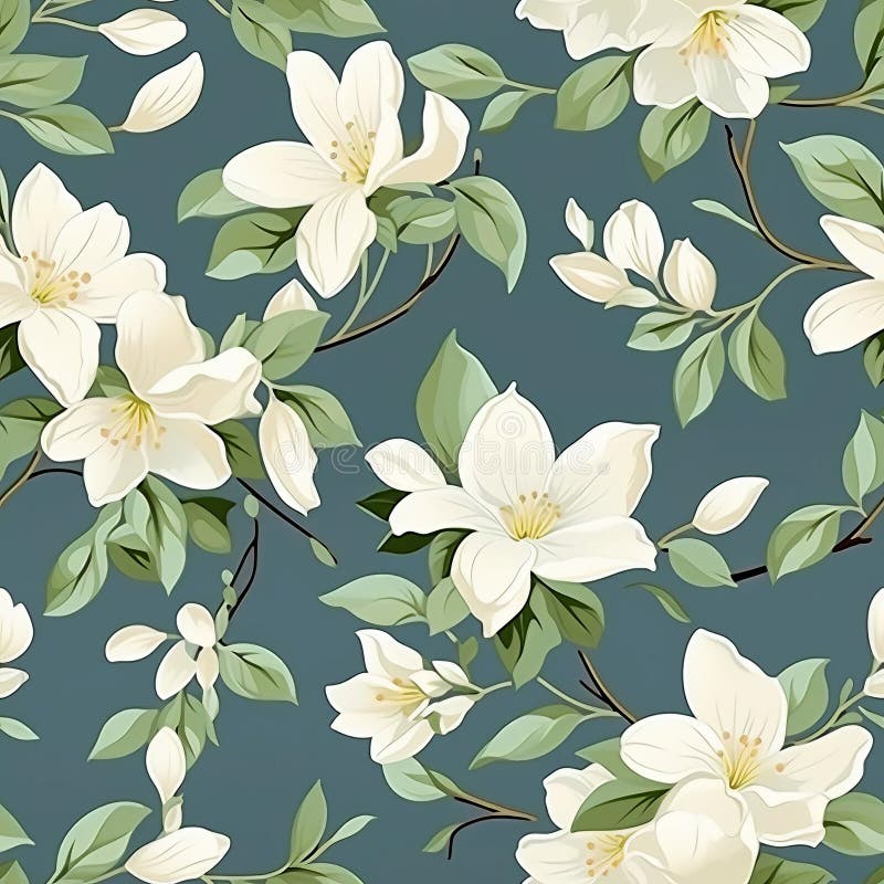 Delicate White Jasmine Flower Seamless Vector Pattern Design Stock Illustration - Illustration ...