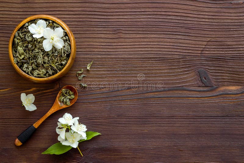Jasmine Hearbal Tea in Bowl with Flowers. Overhead View Stock Photo ...
