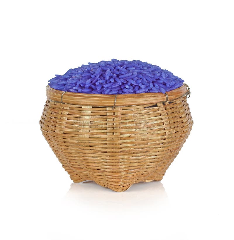 Jasmine Rice Coated with Butterfly Pea Herb in Basket on White B Stock ...
