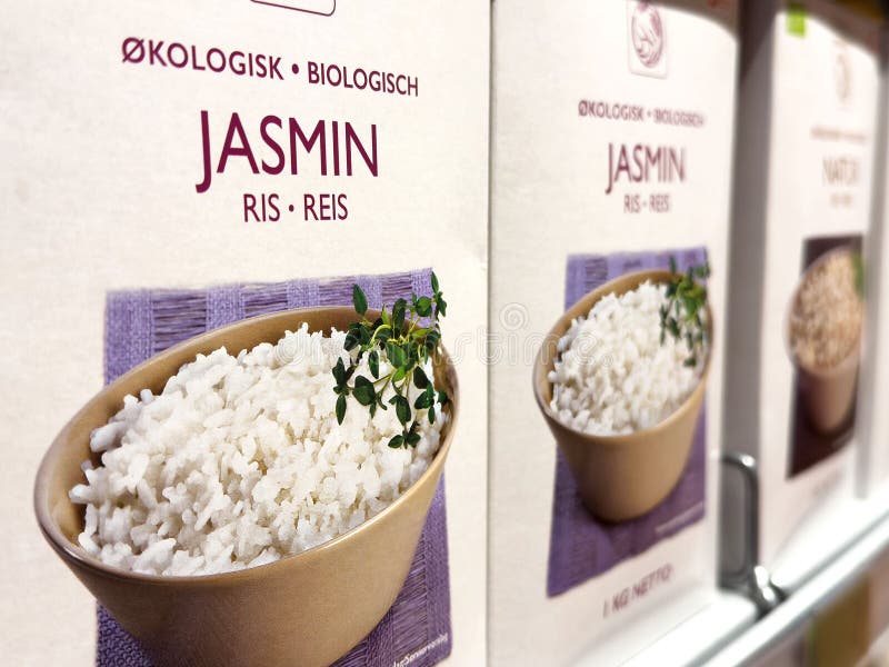 Jasmine Rice Packaging Display with Organic Label in Supermarket Aisle ...