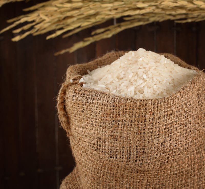 Jasmine rice in sack stock photo. Image of beautiful - 85560582