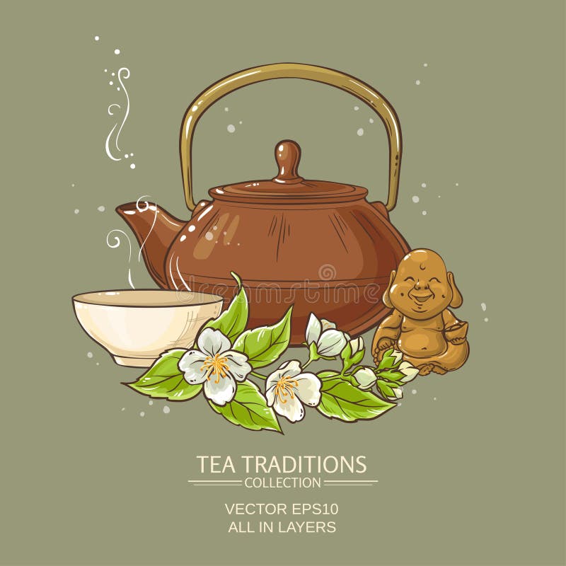 Jasmine Tea Vector Illustration Stock Vector - Illustration of jasmine ...
