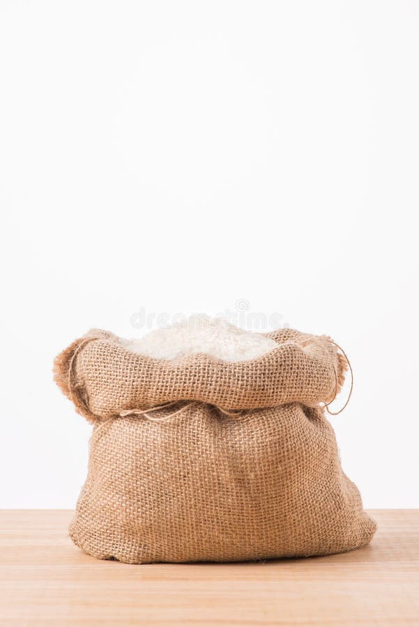 Jasmine White Rice in Sack Isolated on White Background Stock Photo ...