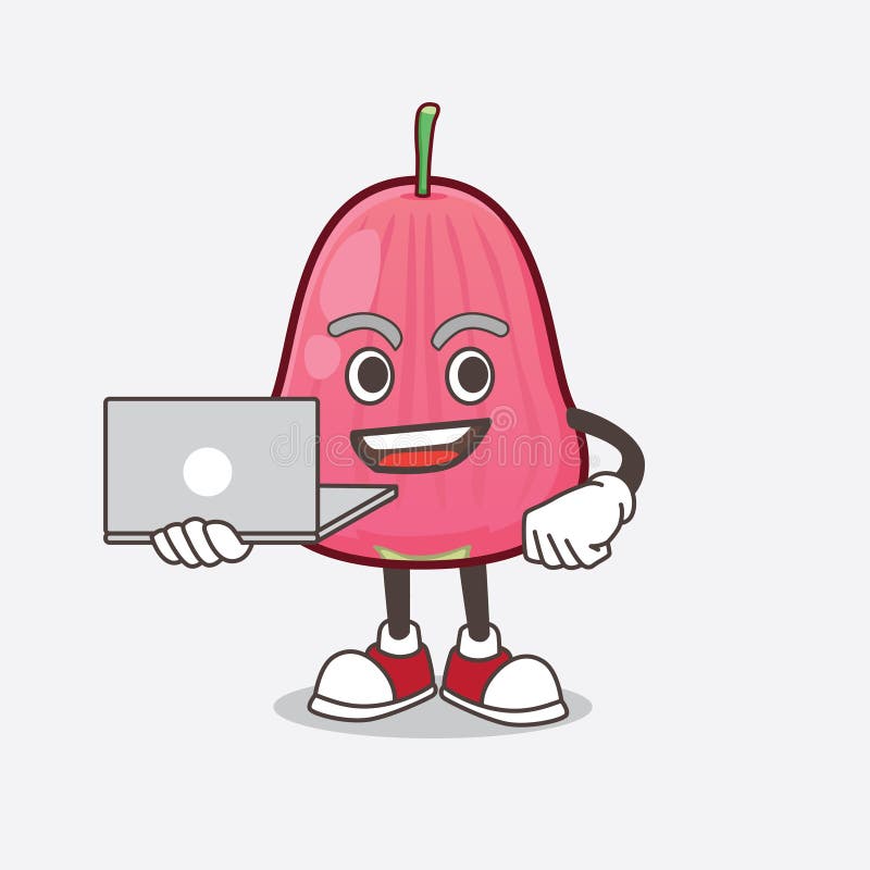 Java Apple Cartoon Mascot Character Working with Laptop Stock Vector ...