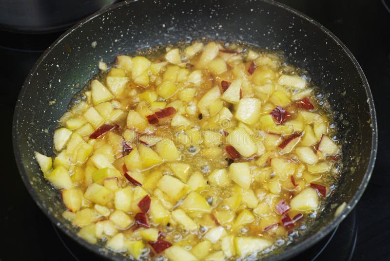 Java Apple Pieces, Sugar and Syrup in a Pan, Ready for Being Boiled ...
