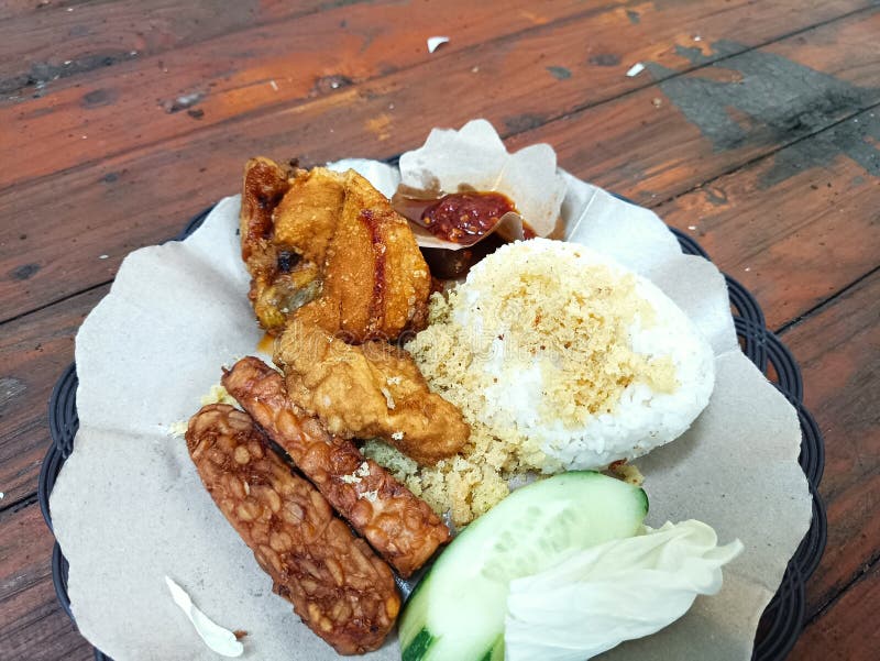 Java Food Indonesian Food, Fried Chicken, Tempeh and Fried Tofu Stock Image - Image of fried ...