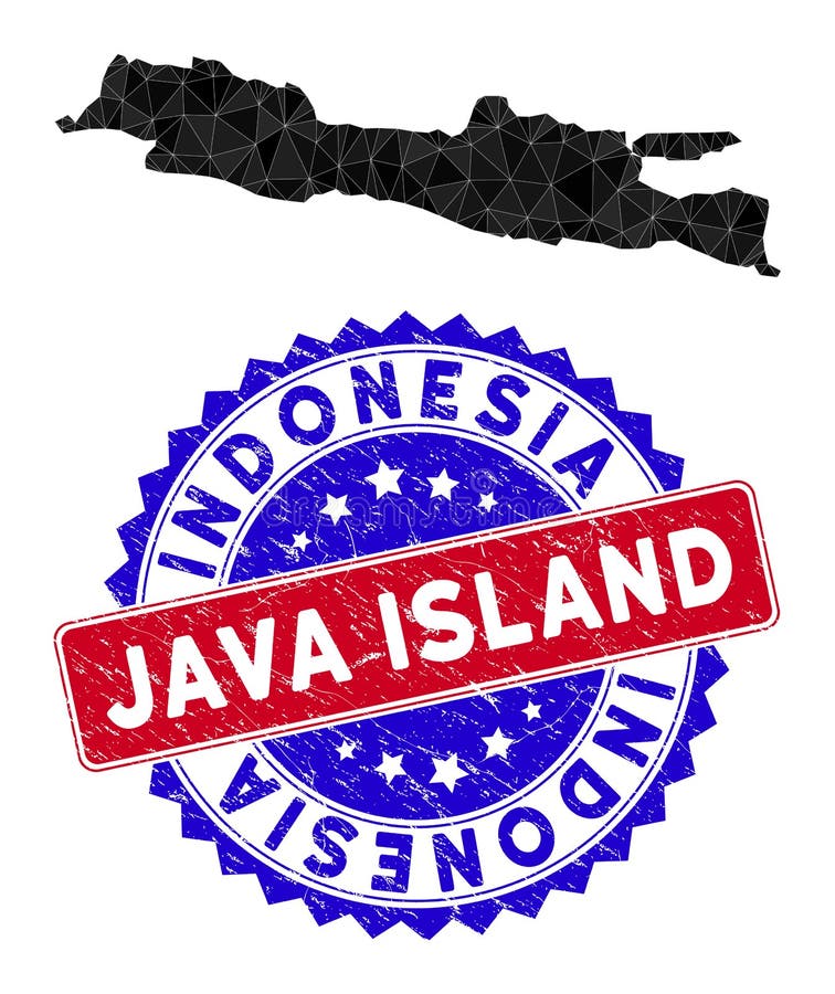 Java Island Map Polygonal Mesh and Grunge Bicolor Watermark Stock ...