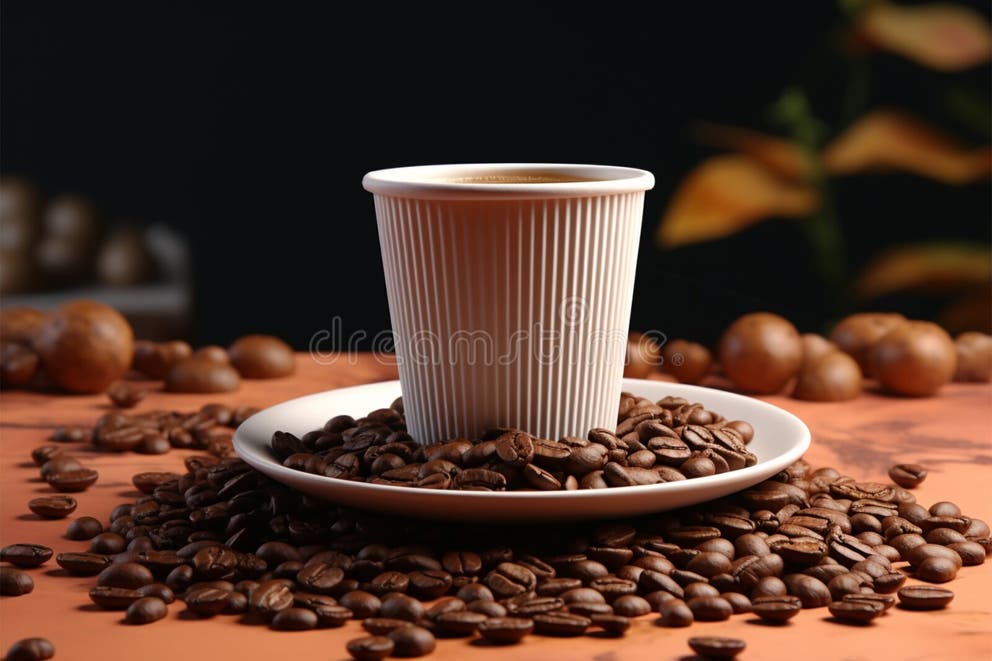 Java Journey a Coffee Cup Resting on Beans, Pastel Setting Stock ...