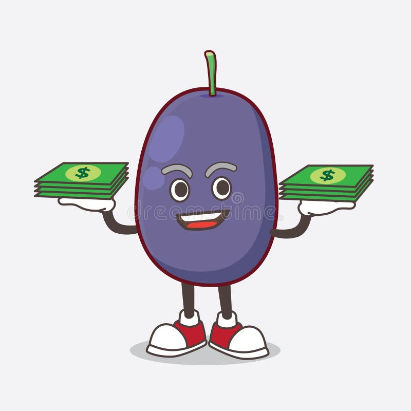 Java Plum Cartoon Mascot Character with Money on Hands Stock Vector ...