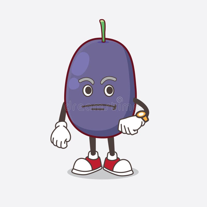 Java Plum Cartoon Mascot Character on a Waiting Gesture Stock Vector ...