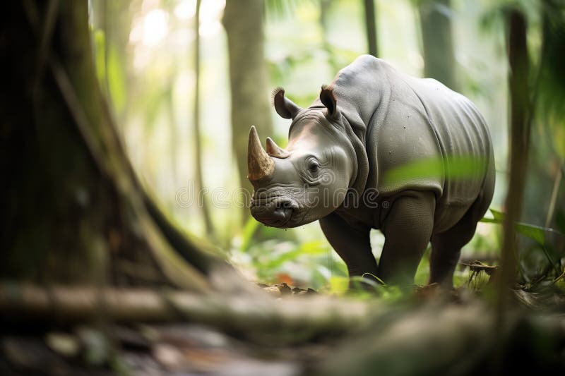 Javan Rhino Leaving a Trail in Dense Jungle Vegetation Stock Photo ... Javan Rhino Leaving a Trail in Dense Jungle Vegetation Stock Photo ...