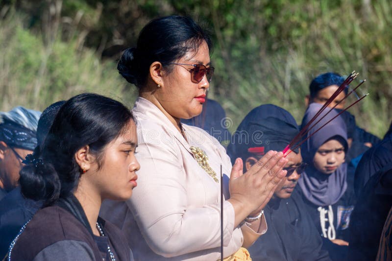 Javanese People Pray during the Larungan Ceremony on Mount Kelud ...