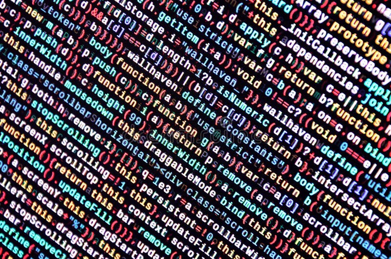 JavaScript Code in Text Editor. Coding Cyberspace Concept. Screen of Web Developing Code Stock ...