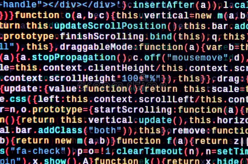JavaScript Code in Text Editor. Coding Cyberspace Concept. Screen of ...
