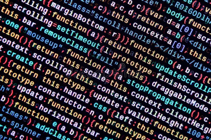 JavaScript Code in Text Editor. Coding Cyberspace Concept. Screen of ...