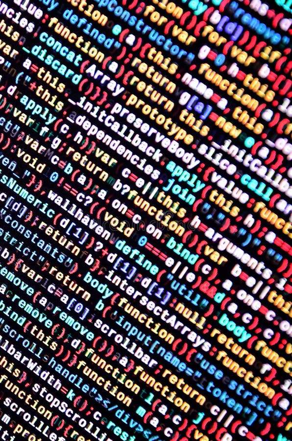 JavaScript Code in Text Editor. Coding Cyberspace Concept. Screen of ...