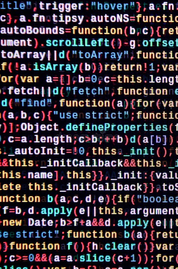 JavaScript Code in Text Editor. Coding Cyberspace Concept. Screen of ...