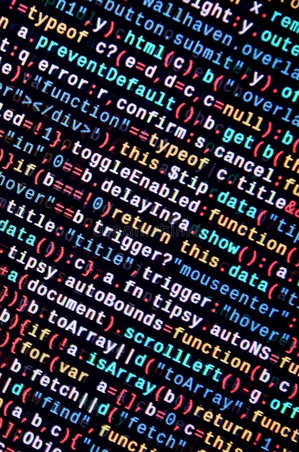 JavaScript Code in Text Editor. Coding Cyberspace Concept. Screen of ...