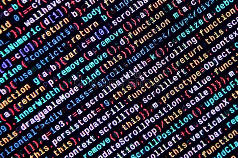 JavaScript Code in Text Editor. Coding Cyberspace Concept. Screen of ...