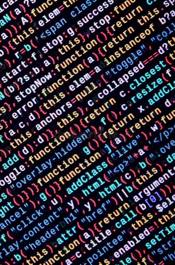 JavaScript Code in Text Editor. Coding Cyberspace Concept. Screen of ...