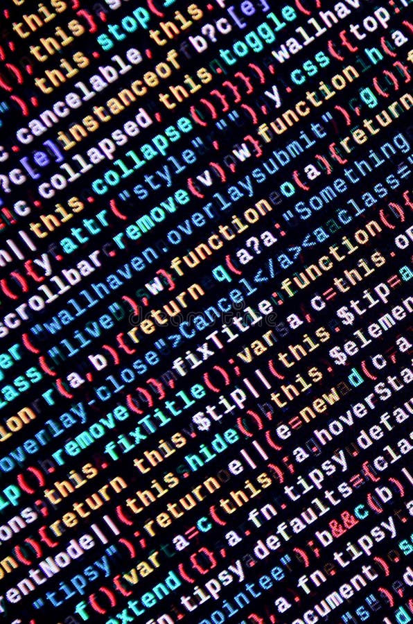 JavaScript Code in Text Editor. Coding Cyberspace Concept. Screen of ...