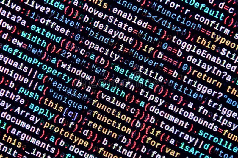 JavaScript Code in Text Editor. Coding Cyberspace Concept. Screen of ...