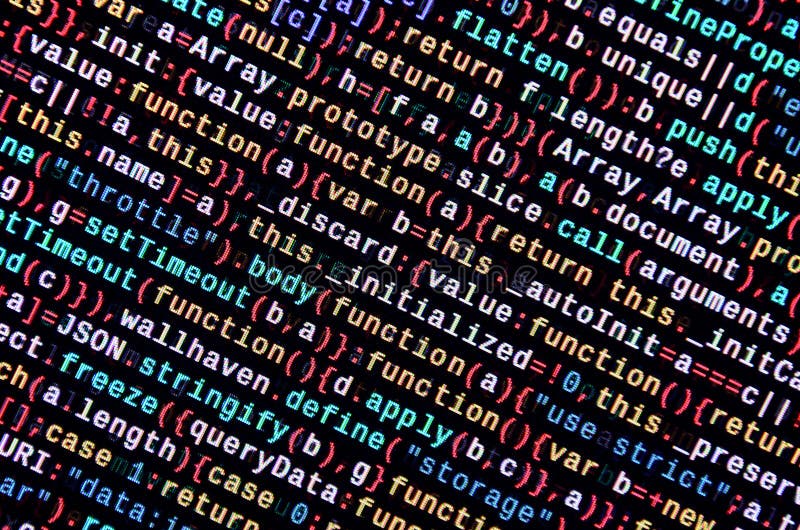 JavaScript Code in Text Editor. Coding Cyberspace Concept. Screen of ...