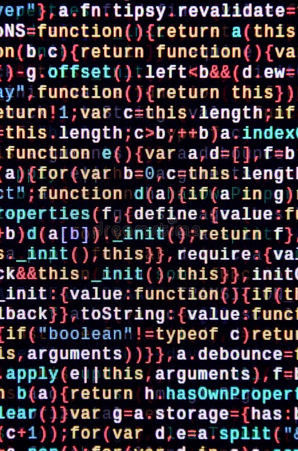 JavaScript Code in Text Editor. Coding Cyberspace Concept. Screen of ...
