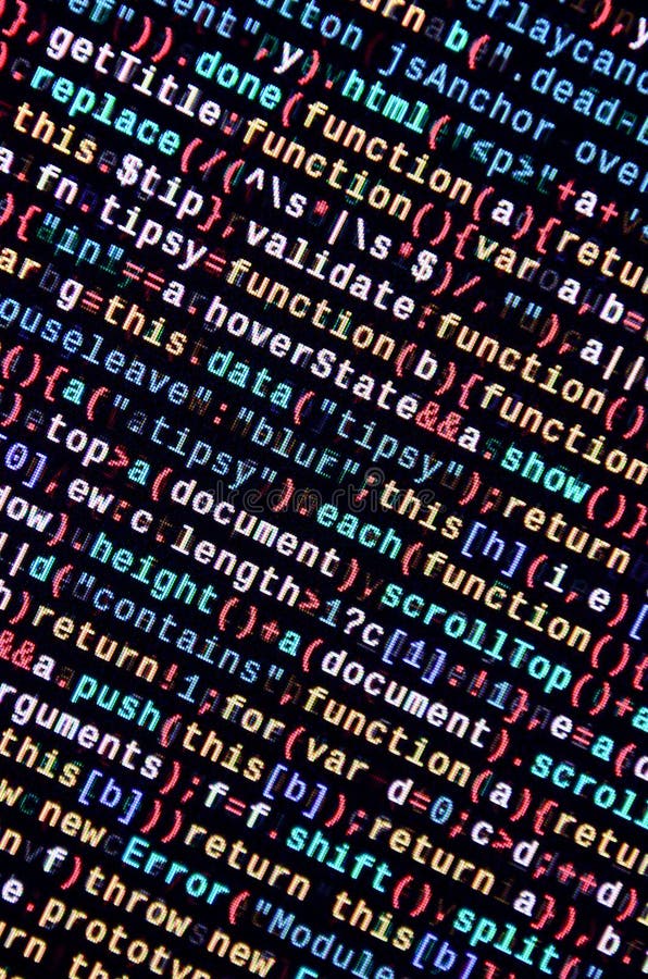 JavaScript Code in Text Editor. Coding Cyberspace Concept. Screen of ...