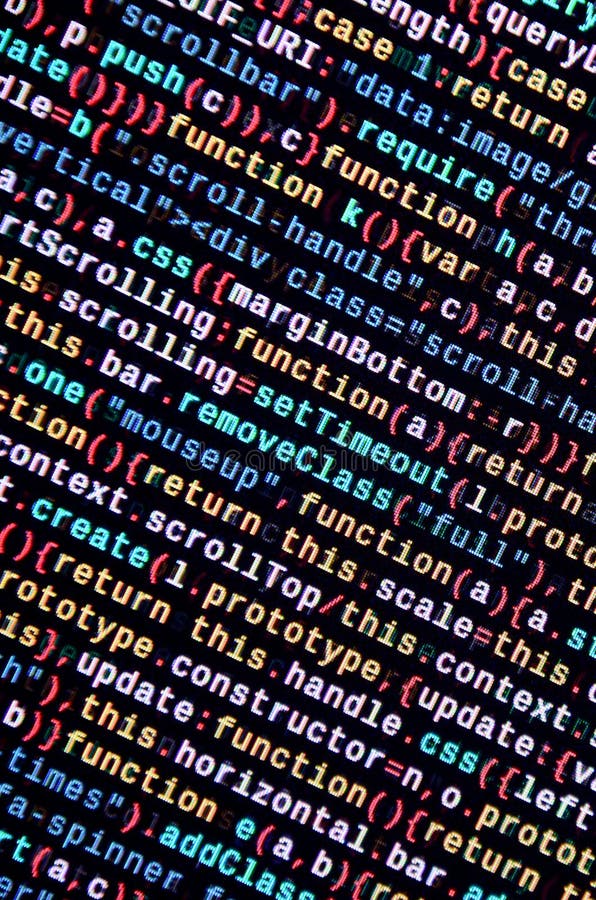 JavaScript Code in Text Editor. Coding Cyberspace Concept. Screen of ...