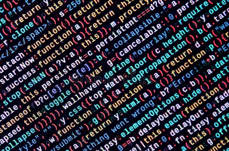 JavaScript Code in Text Editor. Coding Cyberspace Concept. Screen of ...