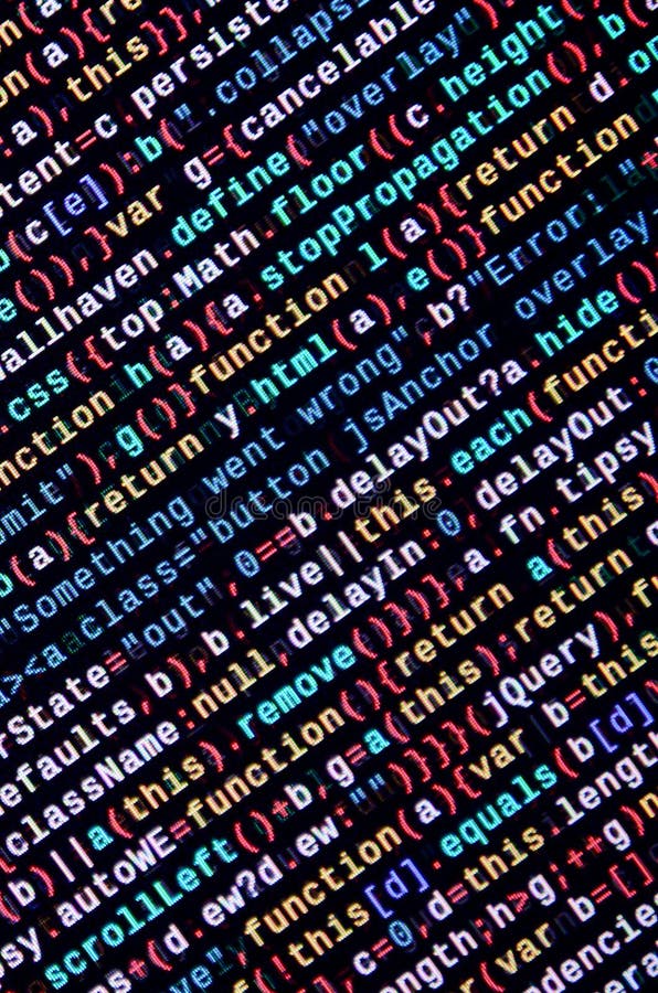 JavaScript Code in Text Editor. Coding Cyberspace Concept. Screen of ...