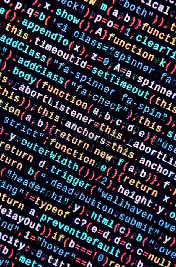 JavaScript Code in Text Editor. Coding Cyberspace Concept. Screen of ...