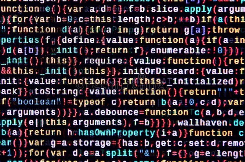 JavaScript Code in Text Editor. Coding Cyberspace Concept. Screen of ...