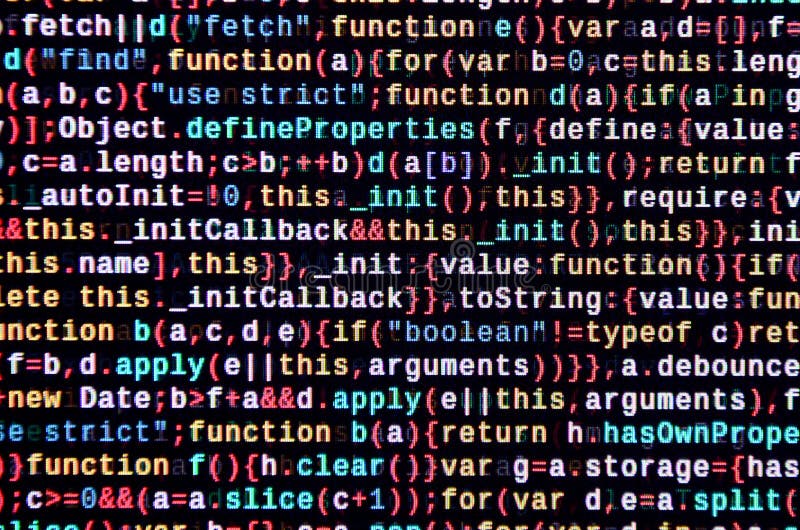 JavaScript Code in Text Editor. Coding Cyberspace Concept. Screen of ...